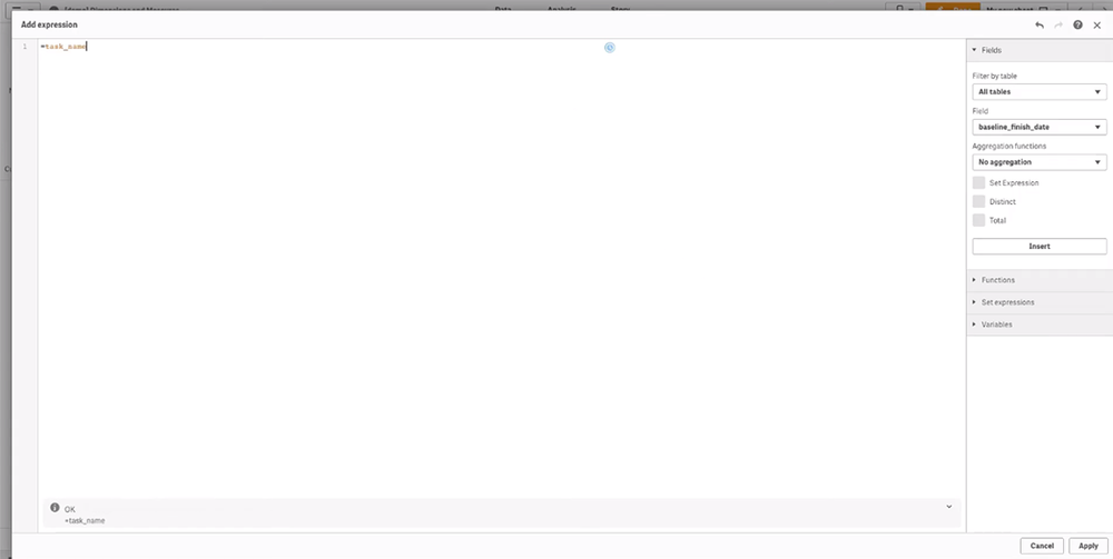 Dimensions & Measures in Project Gantt Chart for Qlik Sense (AnyGantt)
